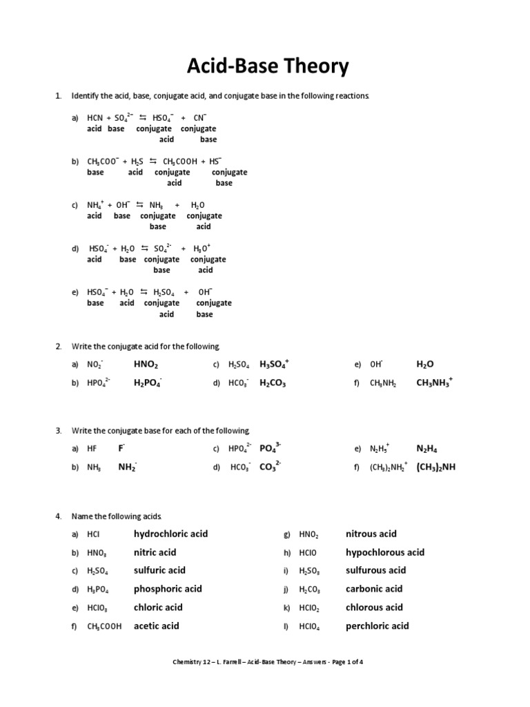 Acid Base Theory Answers | PDF | Acid | Hydroxide