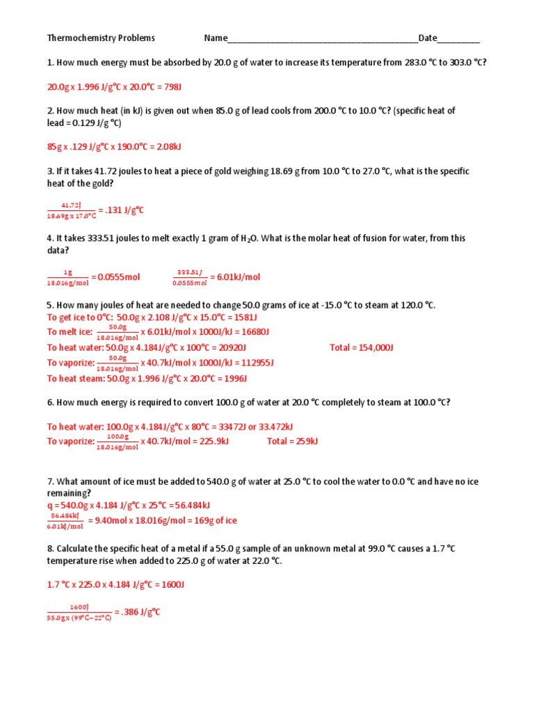 Thermochemistry Key1 | PDF
