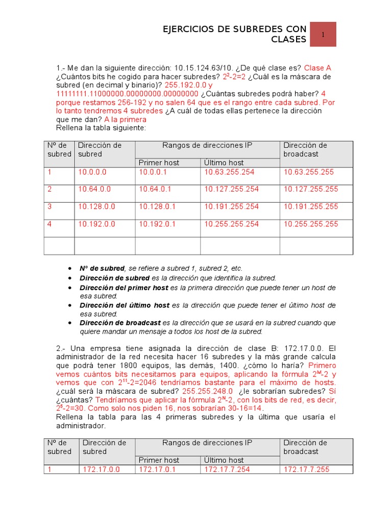 Ejercicios de Subredes Con Clases - Resueltos | PDF | Dirección IP | Red de arquitectura