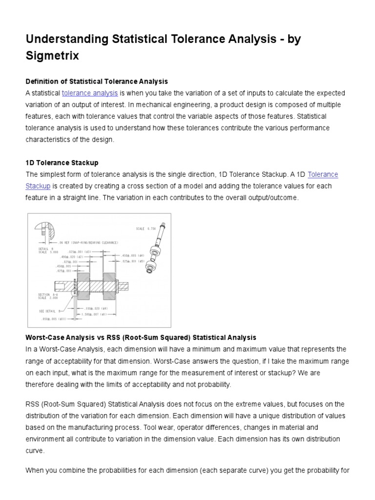 Understanding Statistical Tolerance Analysis By Sigmetrix Pdf Engineering Tolerance