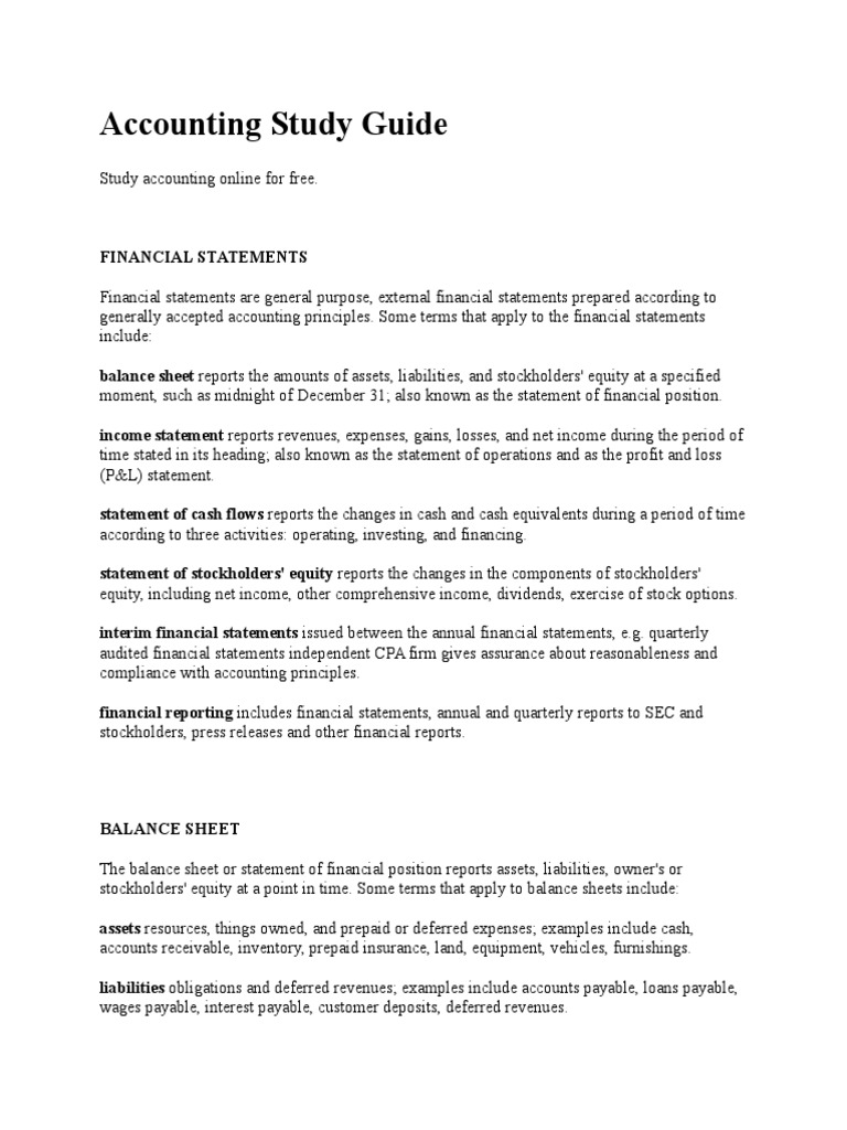 Accounting Study Guide | PDF | Balance Sheet | Income Statement