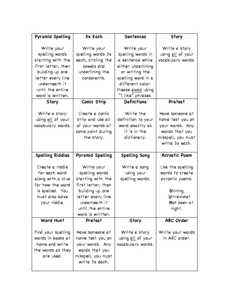 Spelling Tic Tac Toe 1 | PDF