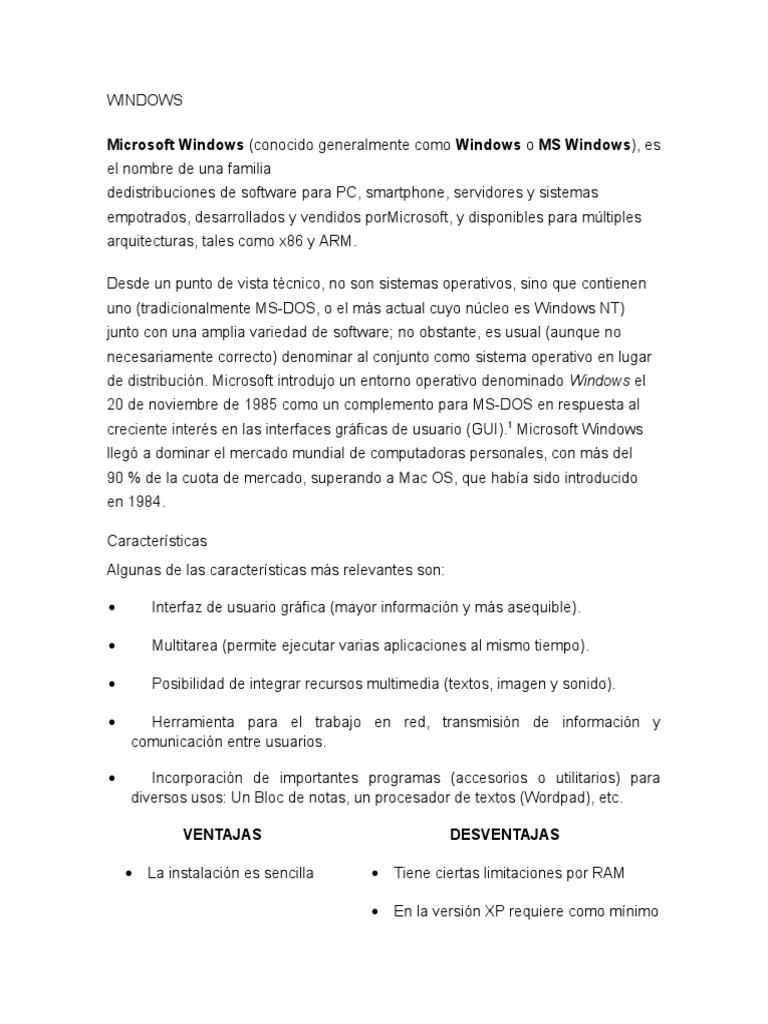Windows, Linux, Mac Os, Caracteristicas, Ventajas y Desventajas | PDF ...