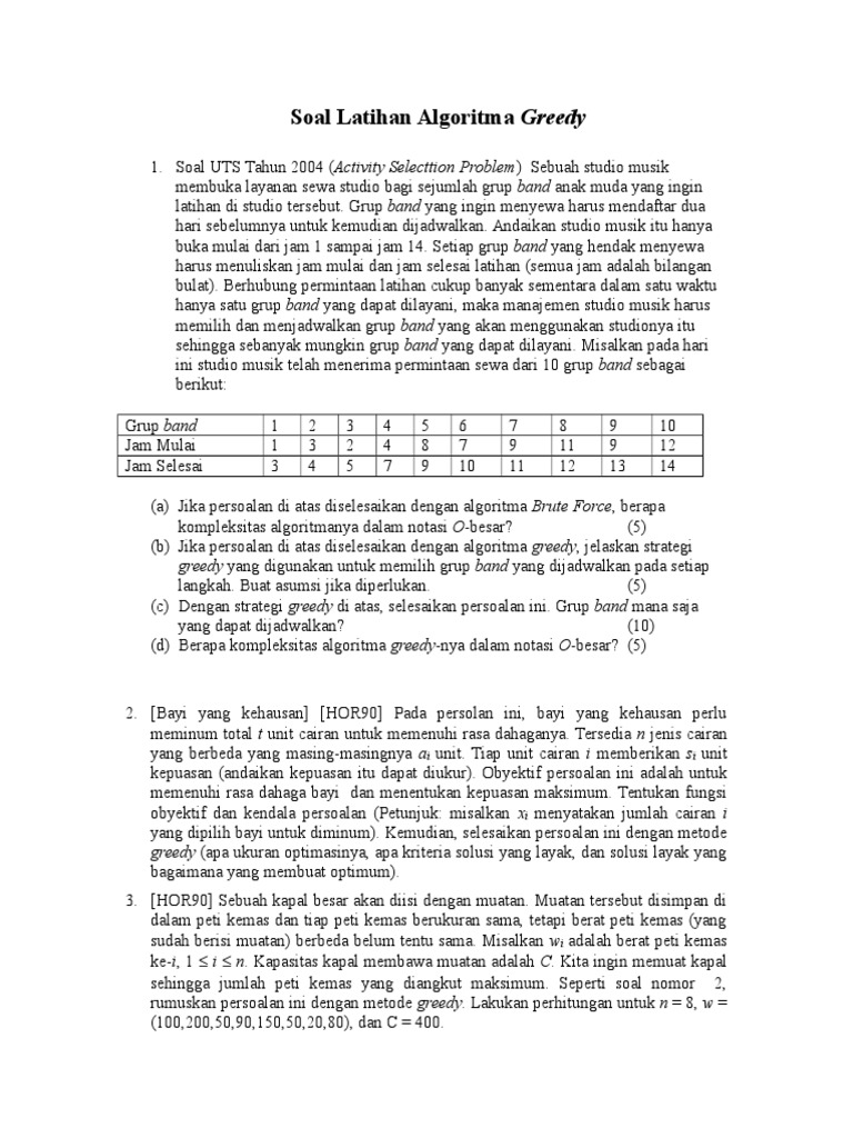 Soal Latihan Algoritma Greedy | PDF