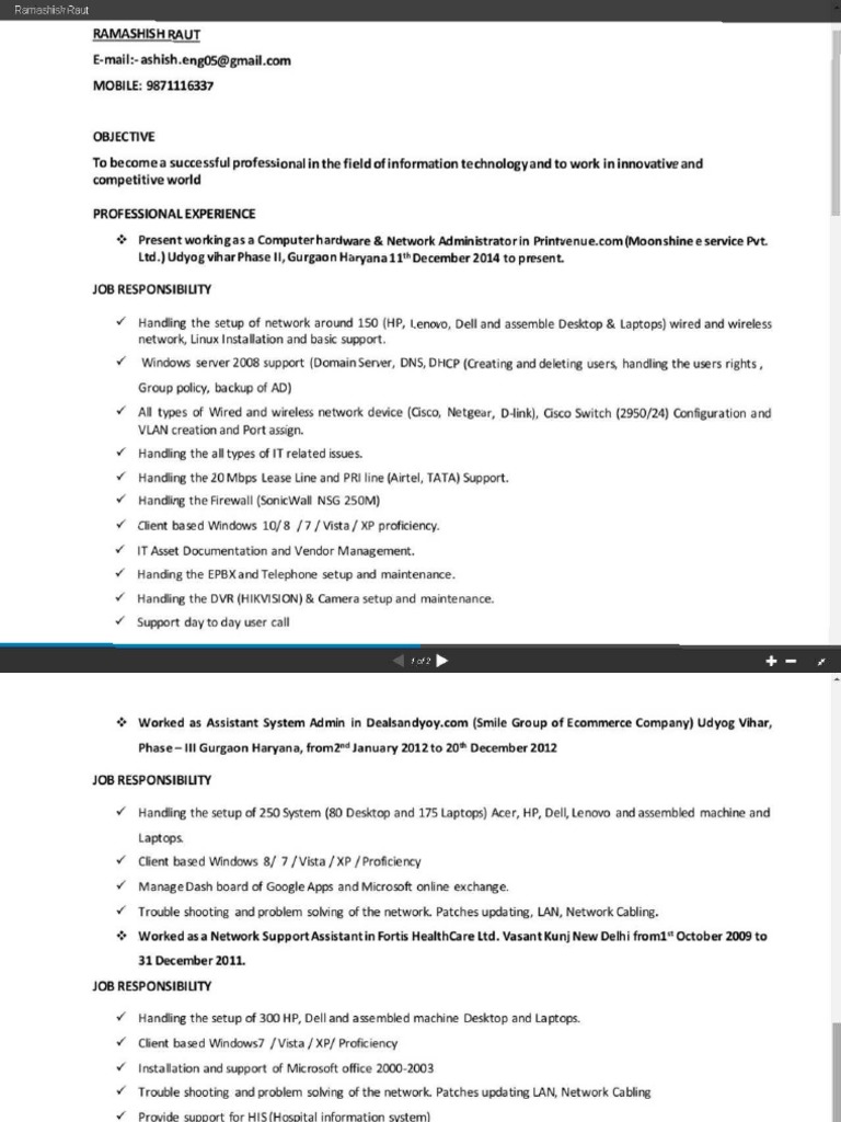 IT Professional Resume | PDF | Computer Network | Dell