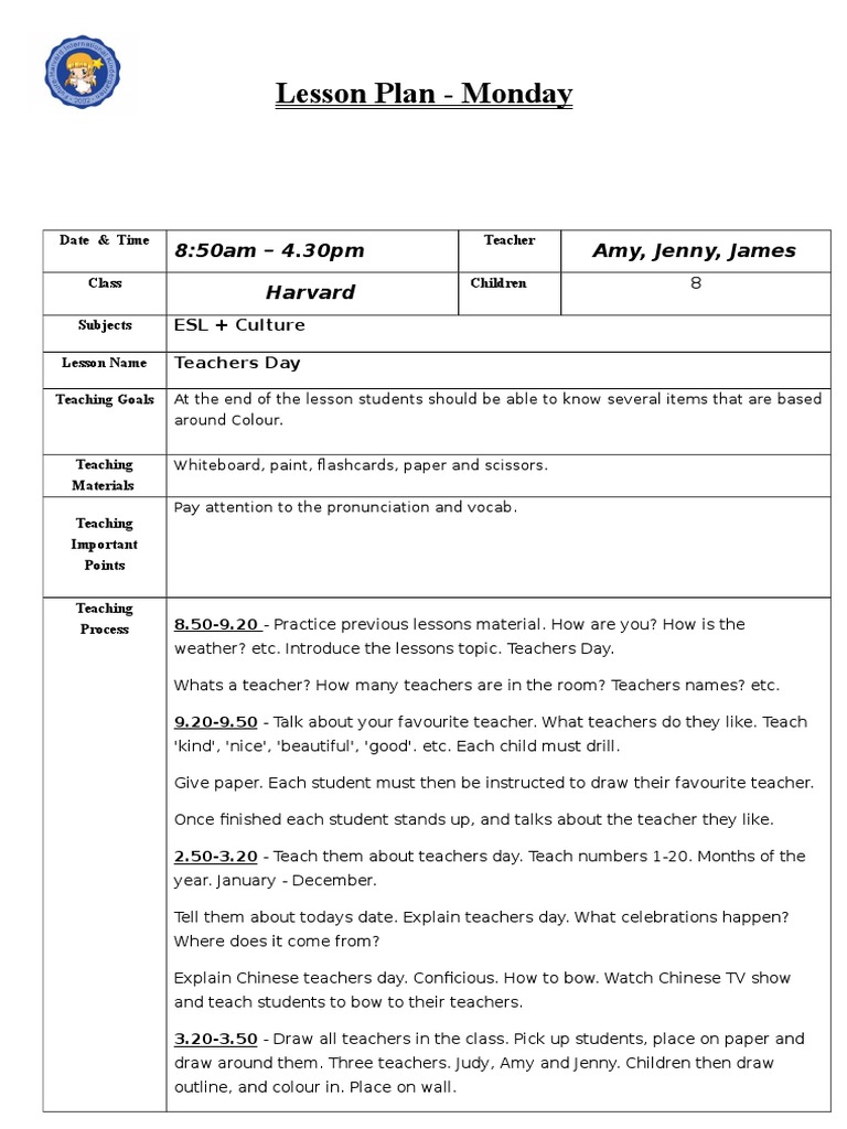 Teachers Day Lesson Plans Overview | PDF | Lesson Plan | English As A ...
