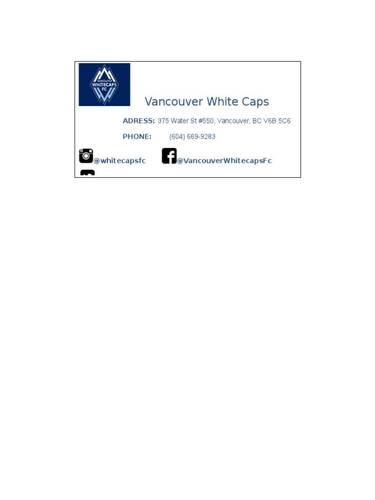 Vancouver Whitecaps Contact Info | PDF | Sports