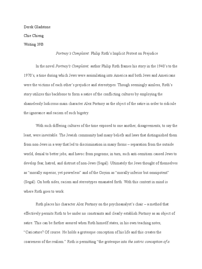 Portnoy's Complaint: Philip Roth's Implicit Protest On Prejudice | PDF ...