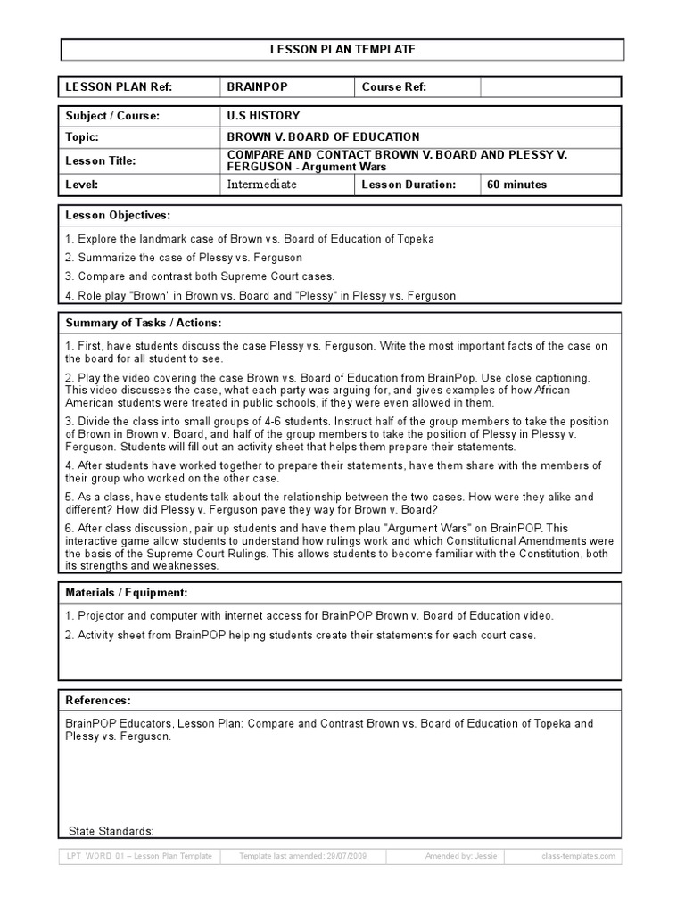 Lesson Plan Brown V Board | PDF | Brown V. Board Of Education | United ...