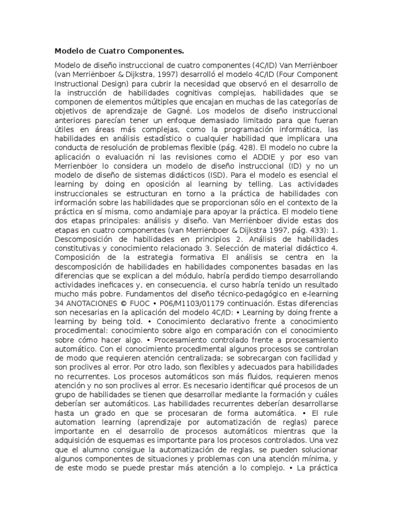Modelo de Cuatro Componentes | PDF | Diseño instruccional | Conocimiento