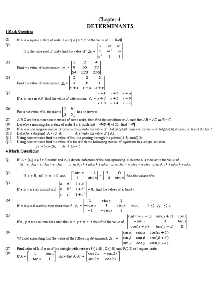 Chapter 4 Determinants | PDF | Determinant | Matrix (Mathematics)