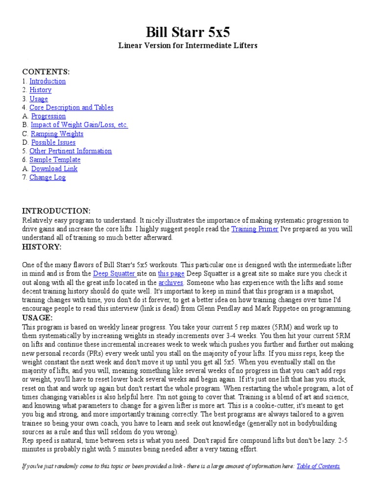 5X5 Intermediate - Bill Starr | PDF | Microsoft Excel | Dieting