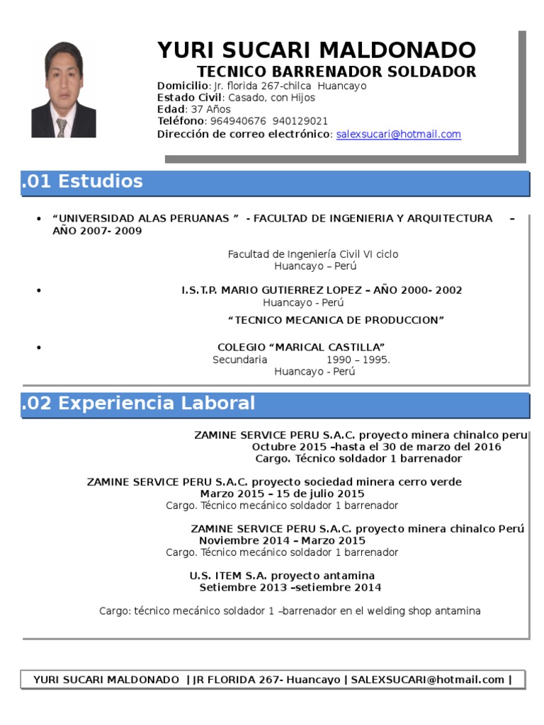 CV Yuri | PDF | Perú | Soldadura