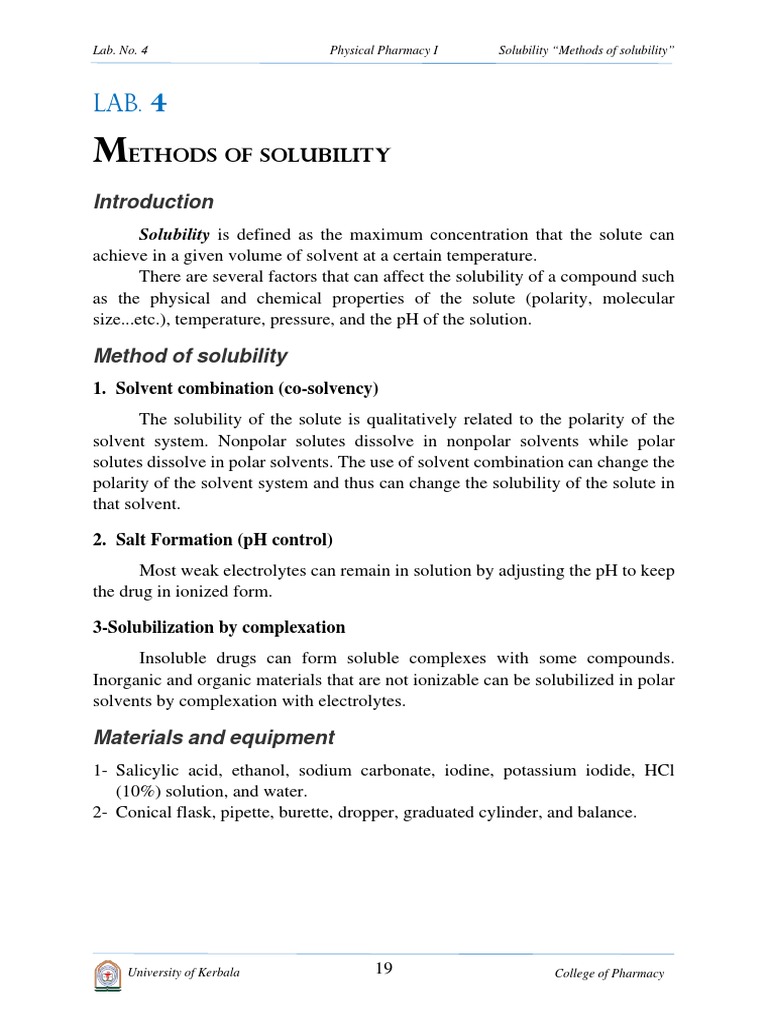 Lab. 4 Methods of Solubility | PDF | Solubility | Solution