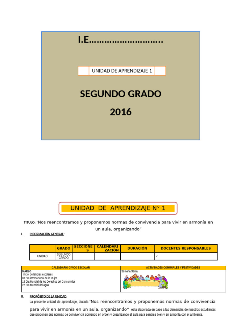 Unidad de Aprendizaje 2° Grado Ed. Primaria Mes de Marzo 2016 | PDF ...