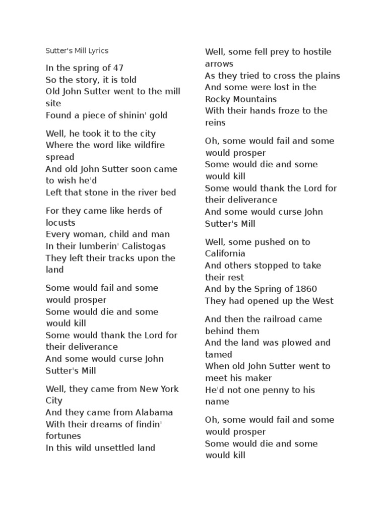 Sutter's Mill: The Gold Rush Ballad | PDF | Art | Poetry