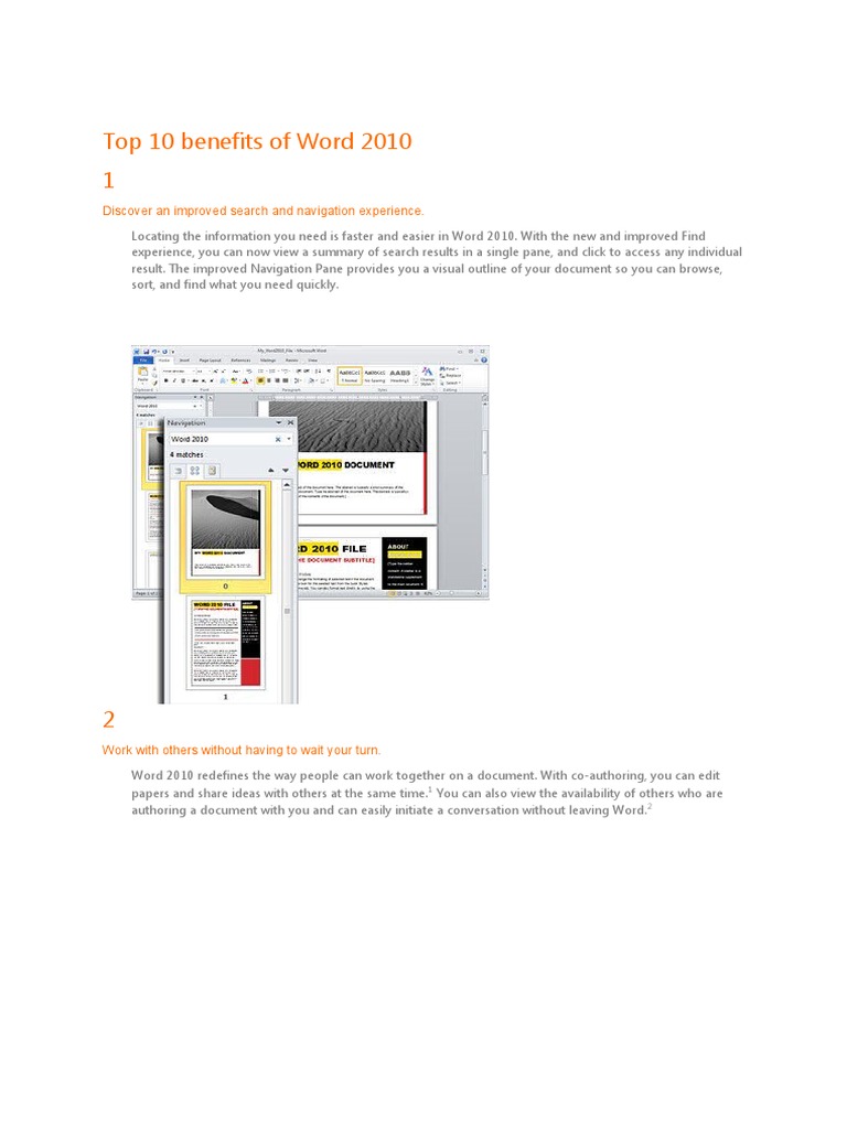 Top 10 Benefits of Word 2010 1: Discover An Improved Search and ...