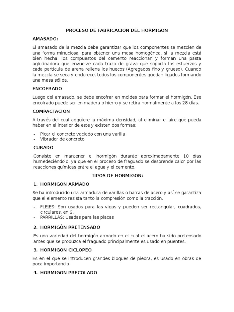 Proceso de Fabricacion Del Hormigon | PDF | Cemento | Hierro