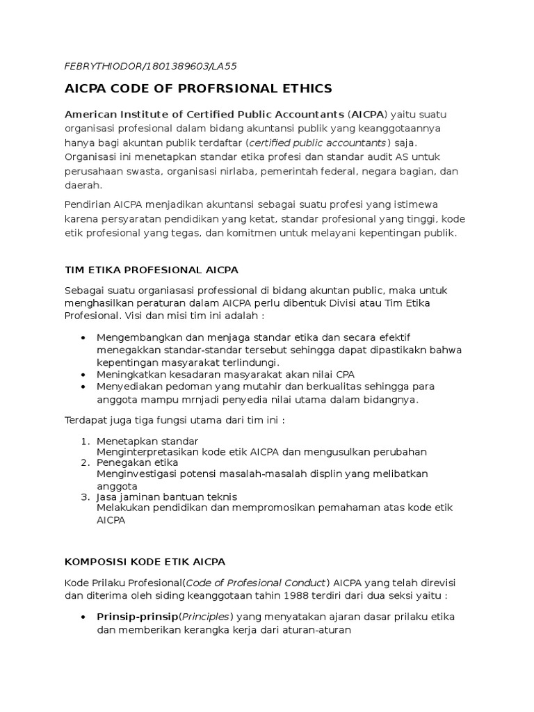 Tugas GSLC Financial Audit 1 - AICPA Code of Professional Ethics | PDF