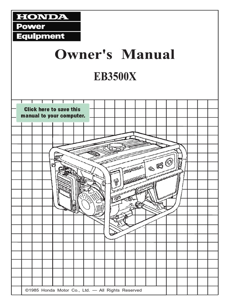 Honda Generator EB3500X Manual | PDF | Gasoline | Switch