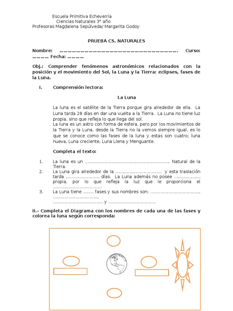 PRUEBA C Naturales Fases de La Luna | PDF