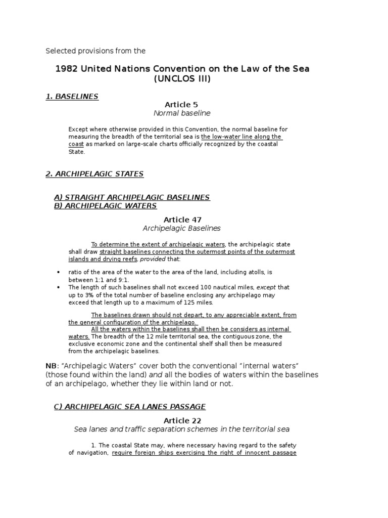Select Provisions From The UNCLOS III | PDF | Territorial Waters ...