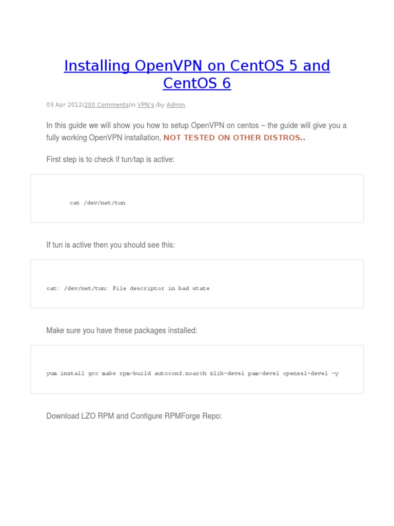 Installing OpenVPN On CentOS | PDF | Utility Software | Computer Security