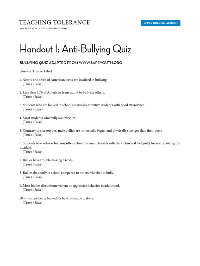 Handout I Anti-Bullying Quiz | PDF | Self-Improvement | Lifestyle