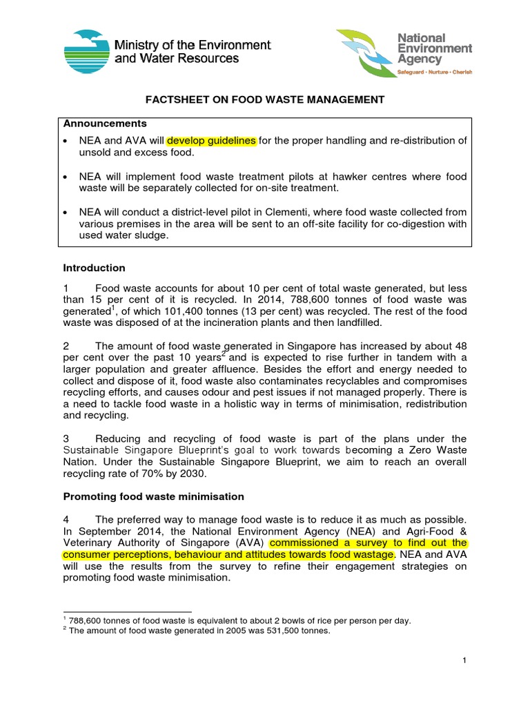 NEA Food Waste Management Initiatives | PDF | Waste | Recycling