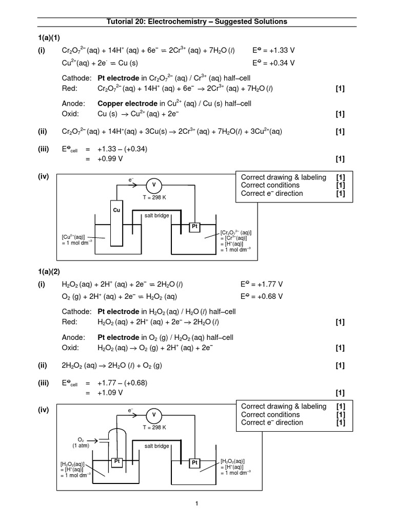 Tutorial 20: Electrochemistry - Suggested Solutions 1 (A) (1) (I) | PDF ...