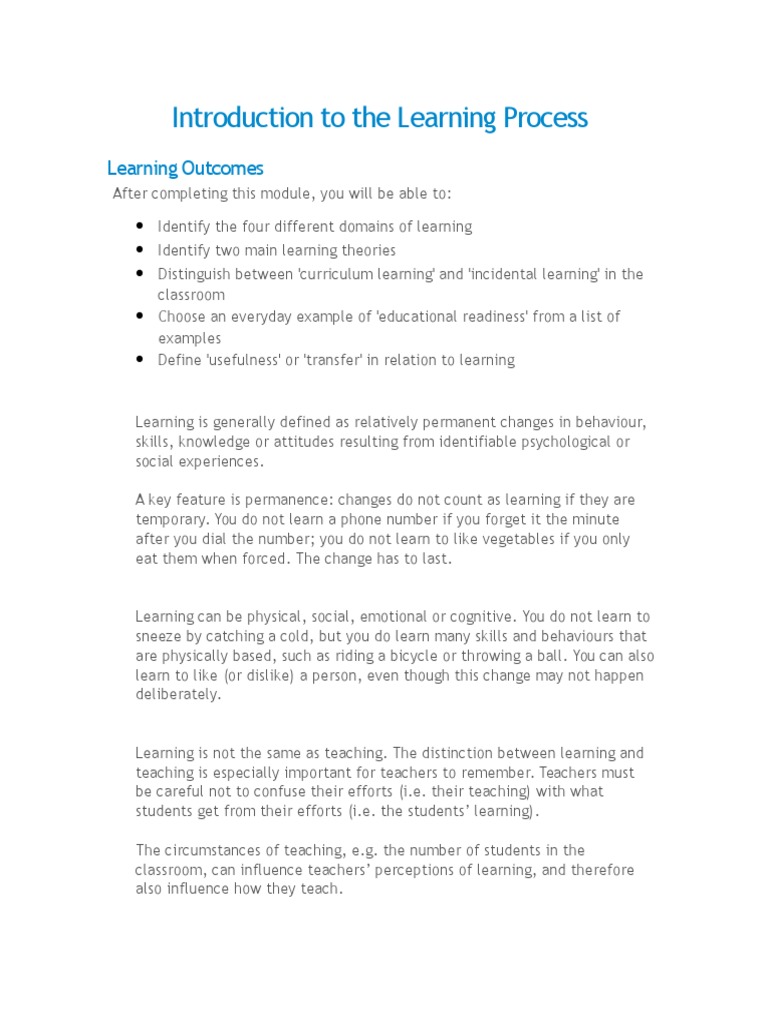 01 Introduction To The Learning Process | PDF | Constructivism ...