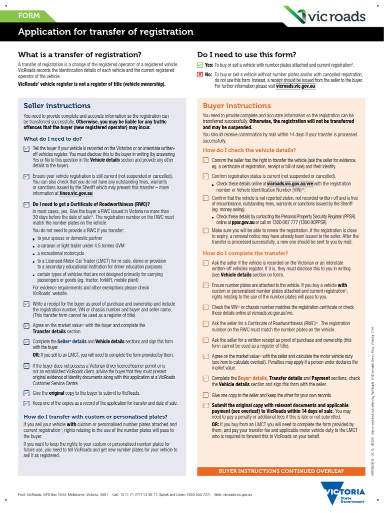 Application For Transfer of Registration | PDF | Vehicle Registration ...