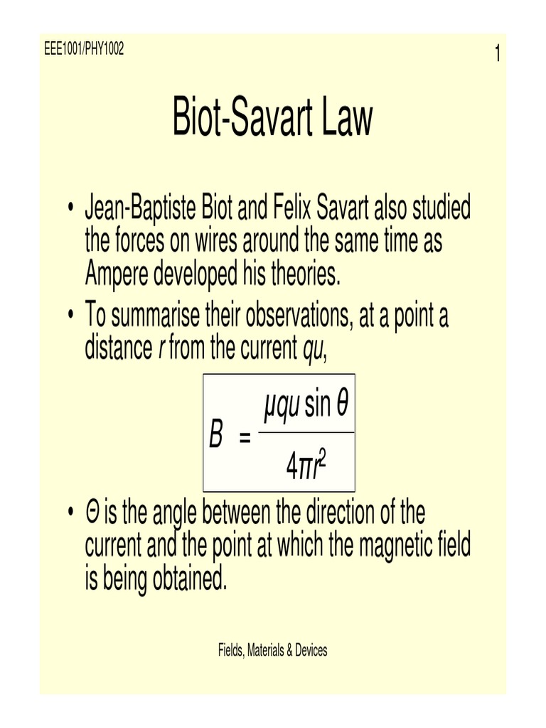 The Biot-Savart Law and its Applications to Calculating Magnetic Fields | PDF | Magnetic Field ...