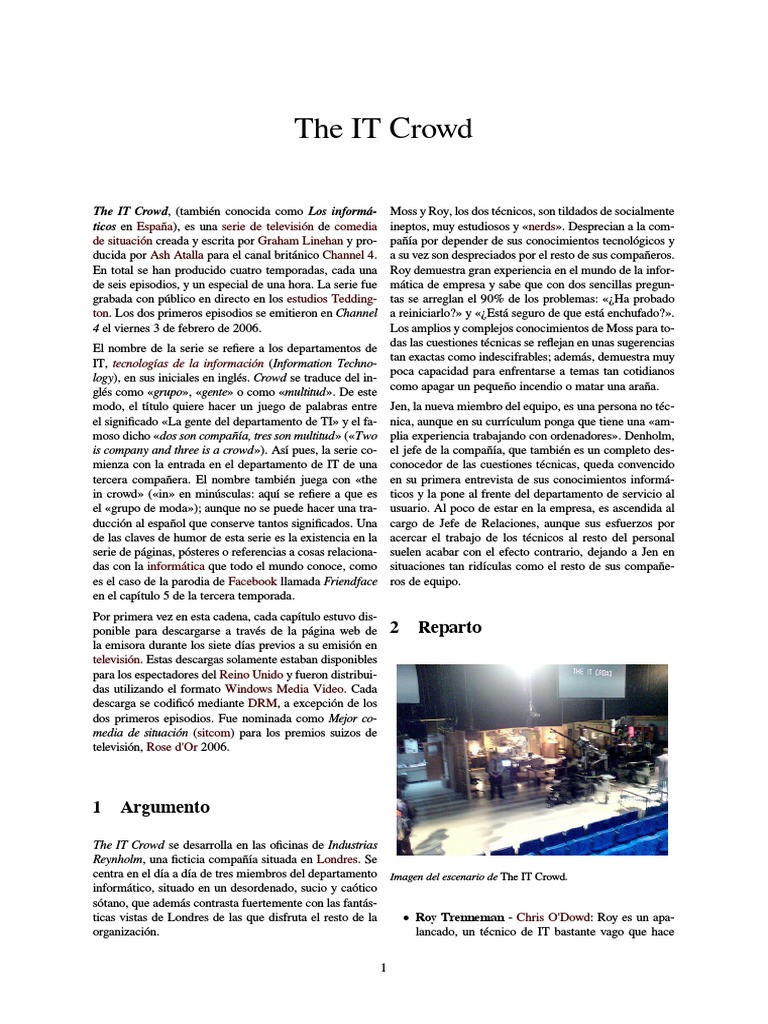 La serie The IT Crowd: Sinopsis y Reparto | PDF | Entretenimiento ...