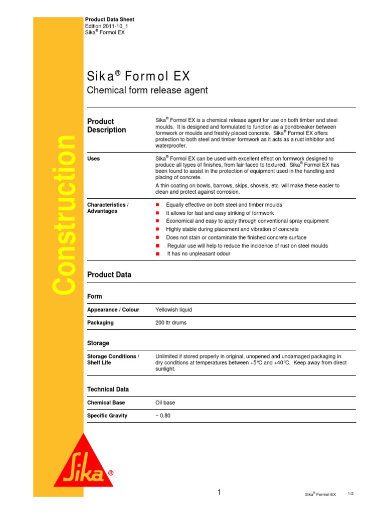 Sika Formol EX: Chemical Form Release Agent | PDF | Concrete | Rust