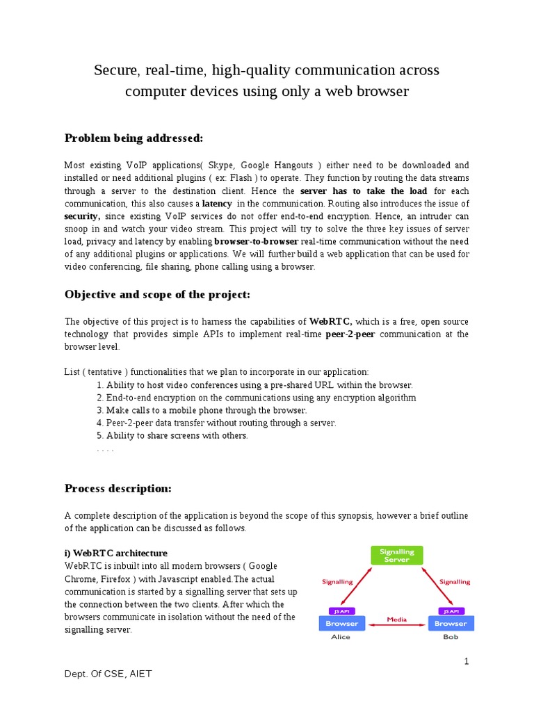 Synopsis WebRTC | PDF | Areas Of Computer Science | Information Age