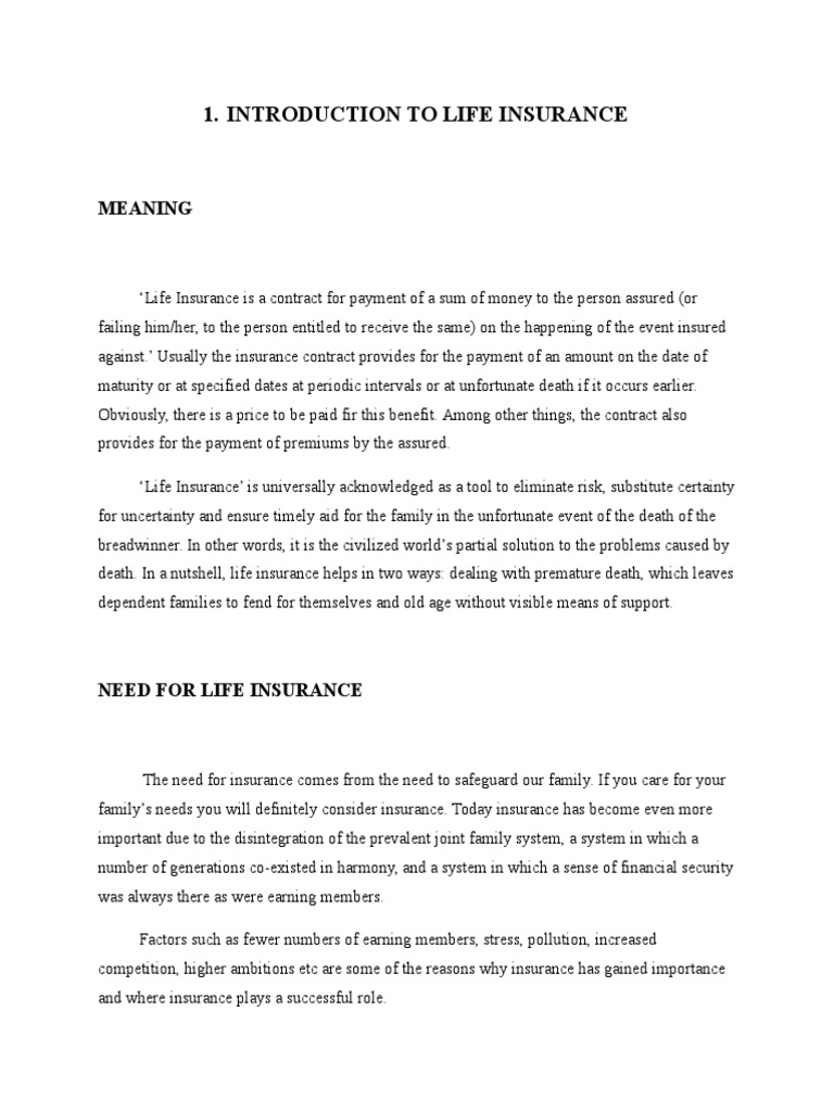 Introduction To Life Insurance: Meaning | PDF | Insurance | Life Insurance
