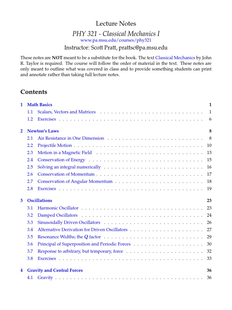Classical Mechanics Lectures | PDF | Euclidean Vector | Matrix (Mathematics)