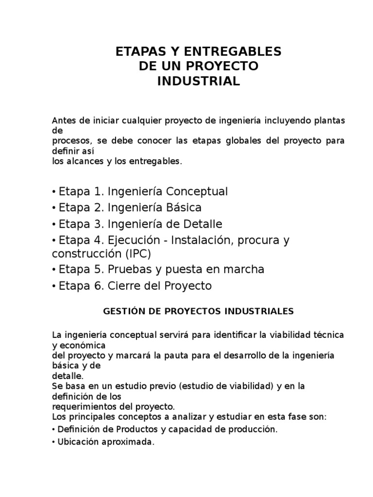 Entregables de Un Proyecto Industrial | Diseño | Ingeniería | Prueba ...