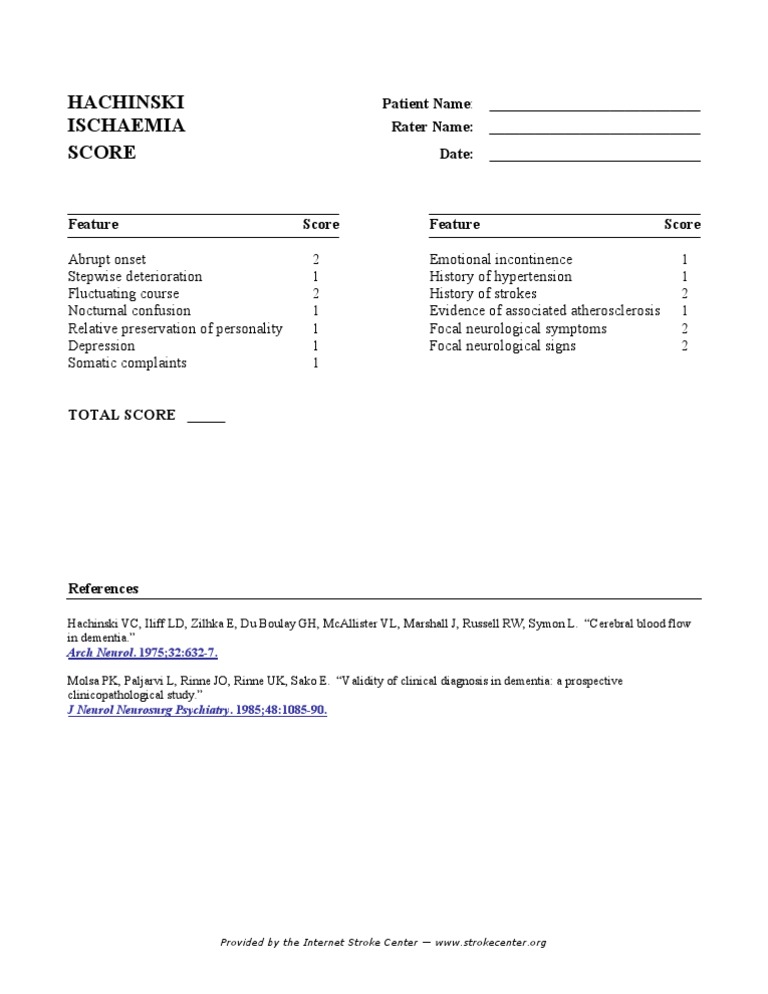 Hachinski Ischaemia Score | PDF | Mental And Behavioural Disorders ...