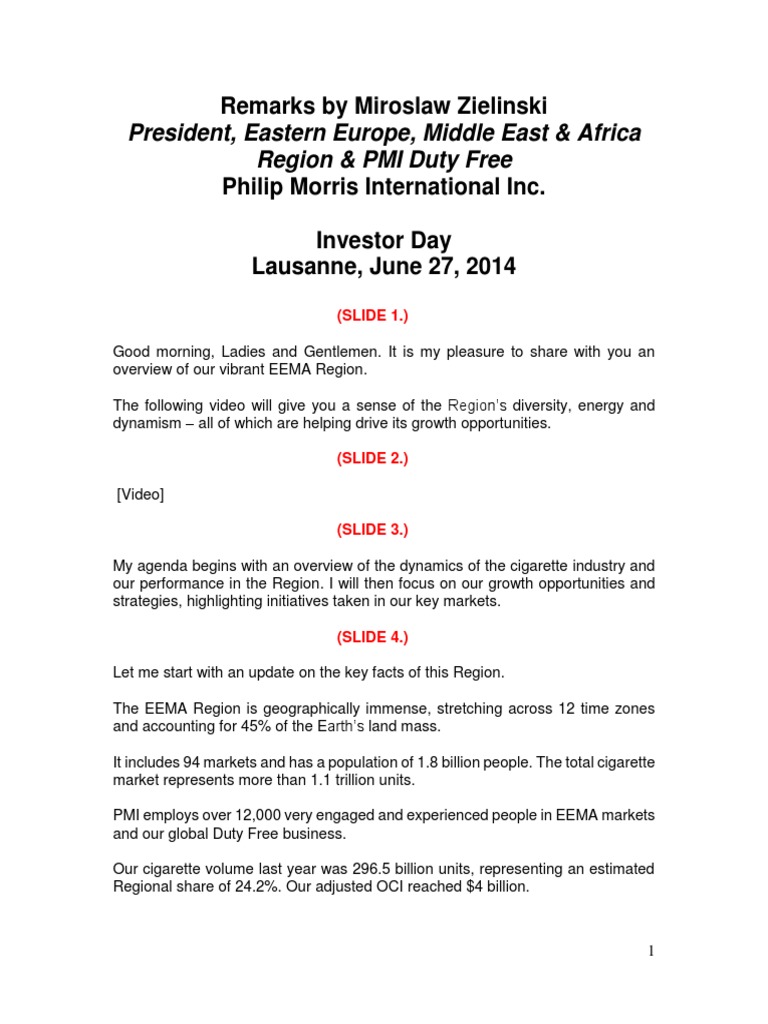 EEMA Region - Remarks by Miroslaw Zielinski - Lausanne, 27 June 2014 ...