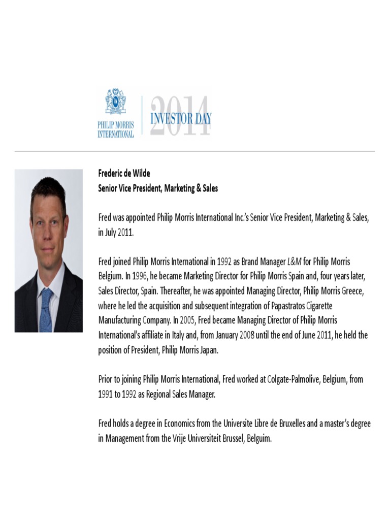 Frederic de Wilde: Philip Morris VP Profile | PDF