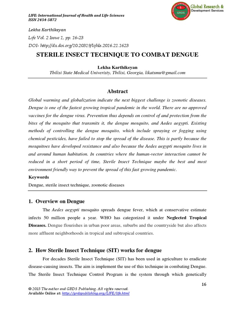 Sterile Insect Technique To Combat Dengue | PDF | Aedes Aegypti | Mosquito