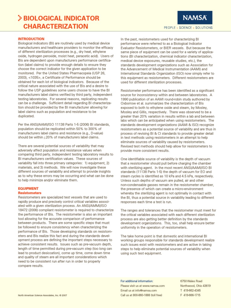 Biological Indicator Characterization Info Sheet March 29, 2007 (1 ...