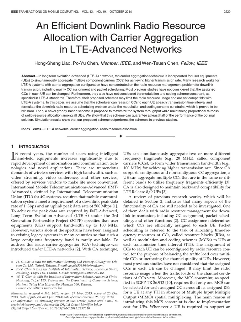 An Efficient Downlink Radio Resource Allocation With Carrier Aggregation in LTE-Advanced ...