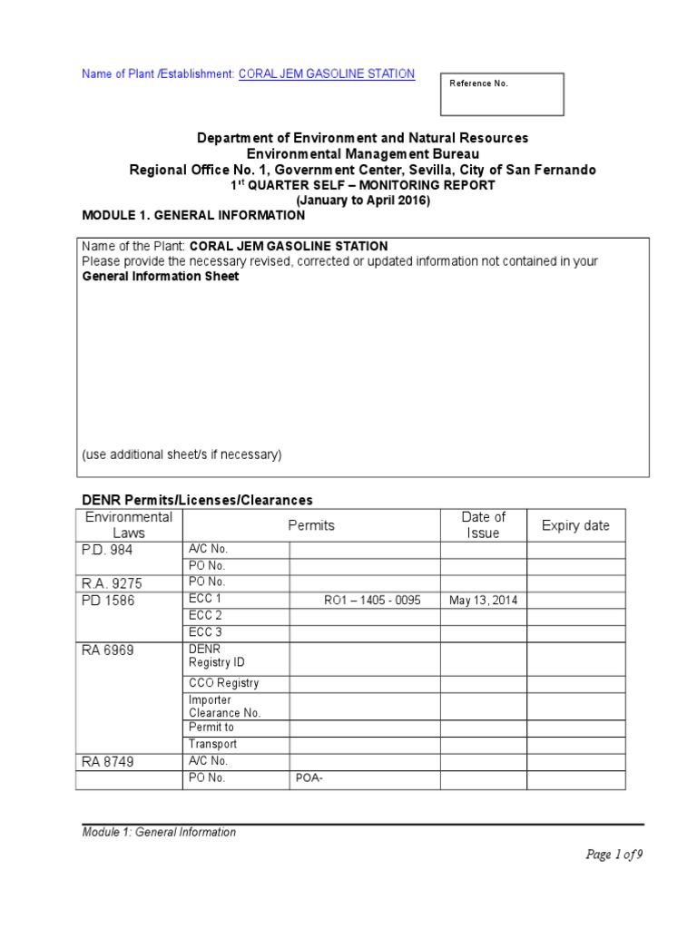 Sample Self Monitoring Report | PDF | Wastewater | Water Pollution