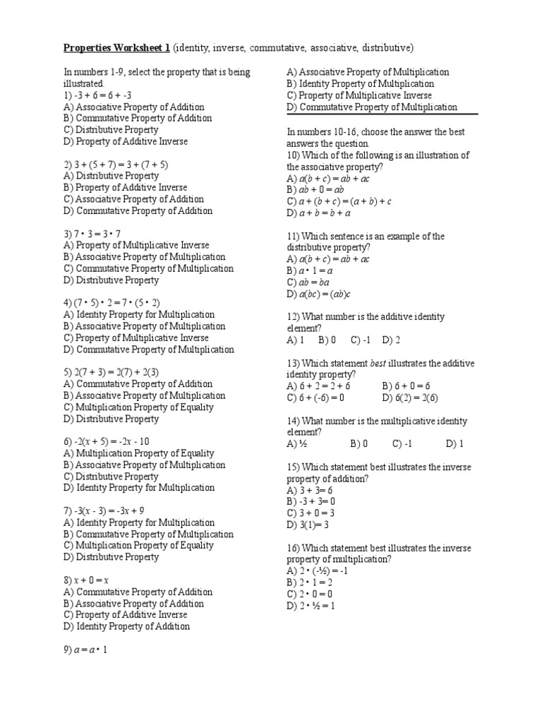 Matematik Properties Worksheet 1 1 | PDF | Technology & Engineering