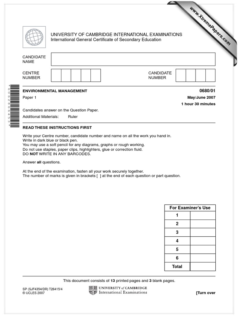 Past Paper Environmental Management 0680 - s07 - QP - 1 | PDF | Fuels ...
