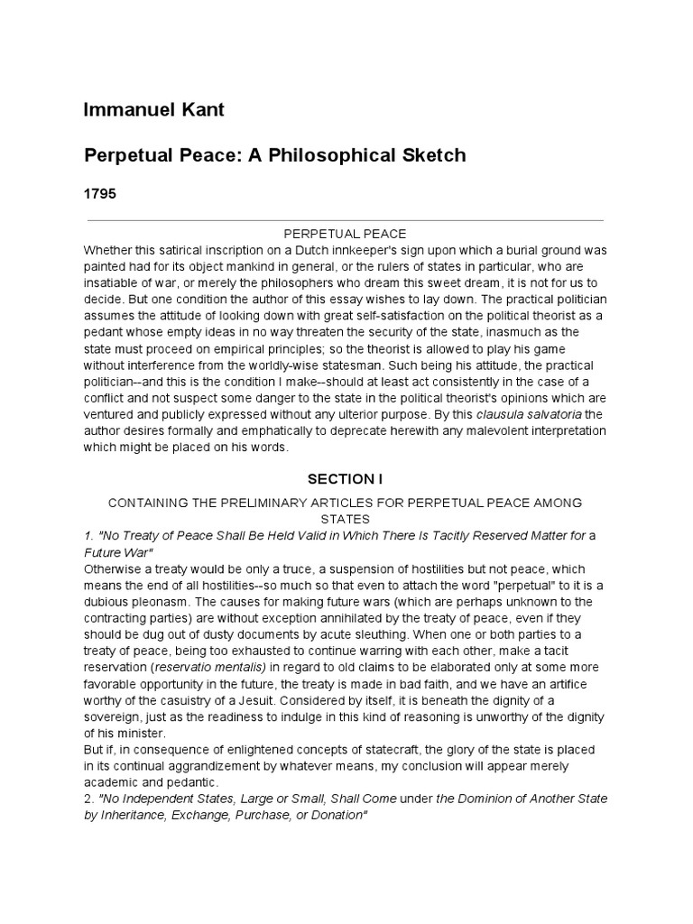 Immanuel Kant - The Perpetual Peace | PDF | Jurisprudence | Sovereignty