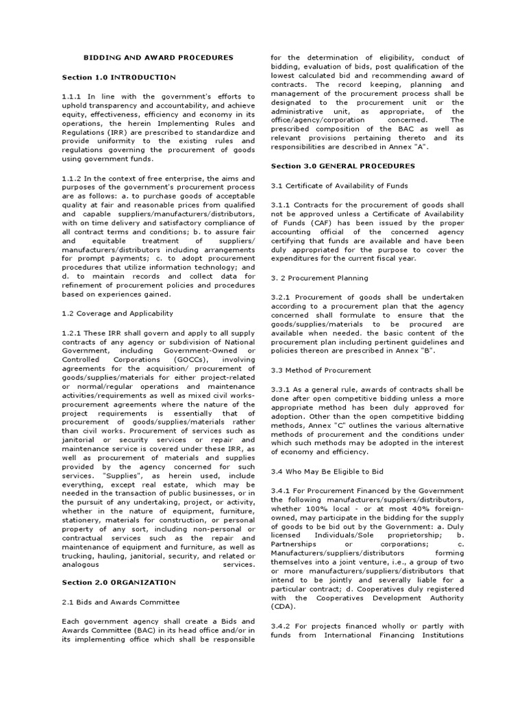 Bidding and Award Procedures | Download Free PDF | Procurement | Guarantee